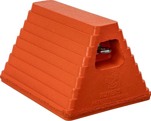 Orange Heavy Duty Rubber Wheel Chock with Recessed Chain Eye 10X8X6-in